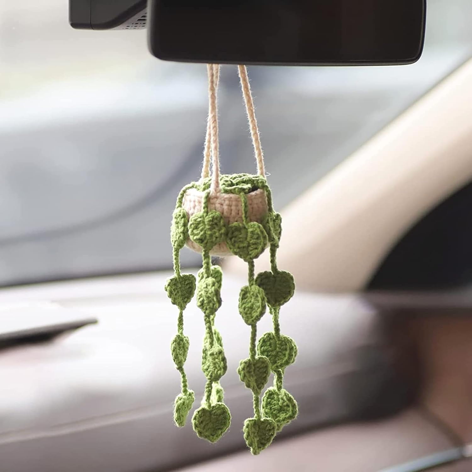 Boho Crochet Plant Car Mirror Hanging Accessories Handmade Rear View Mirror Accessories for Women Green Car Interior Aesthetic Decor Truck Hanger Ornament Charm for Men Walmart
