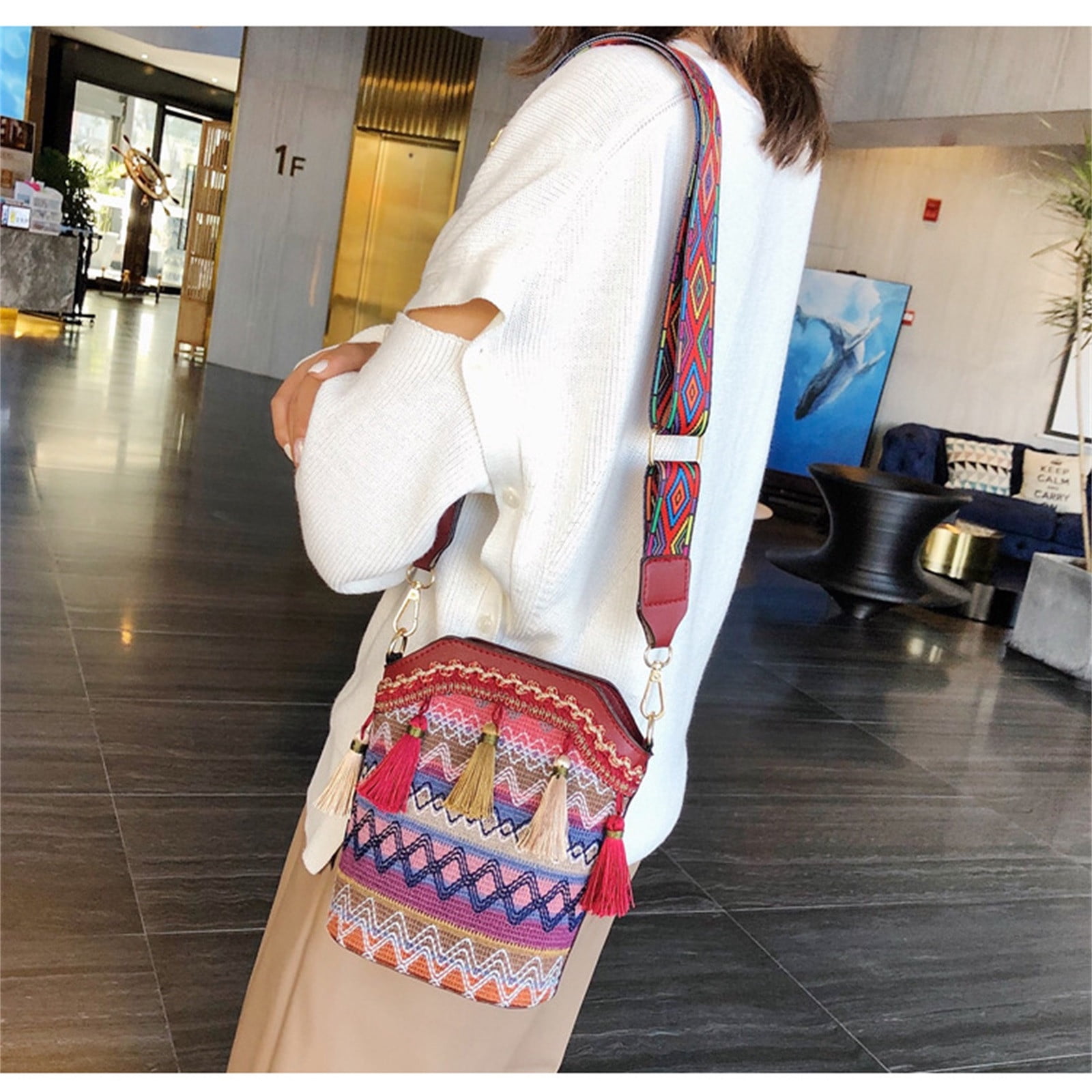 Boho Crossbody Bags for Women, Ethnic Fringed Shoulder Bag with Flowing ...
