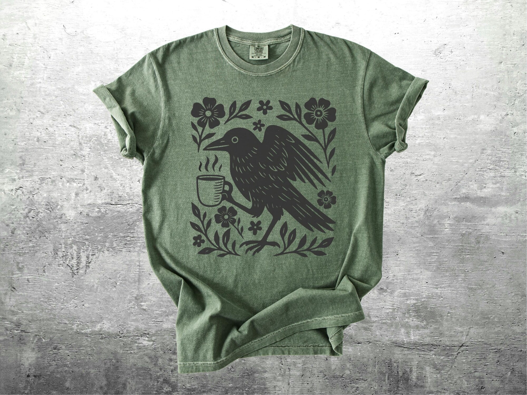 Boho Crow Shirt Bird Coffee Lover Womens Mens Tshirt - Walmart.com