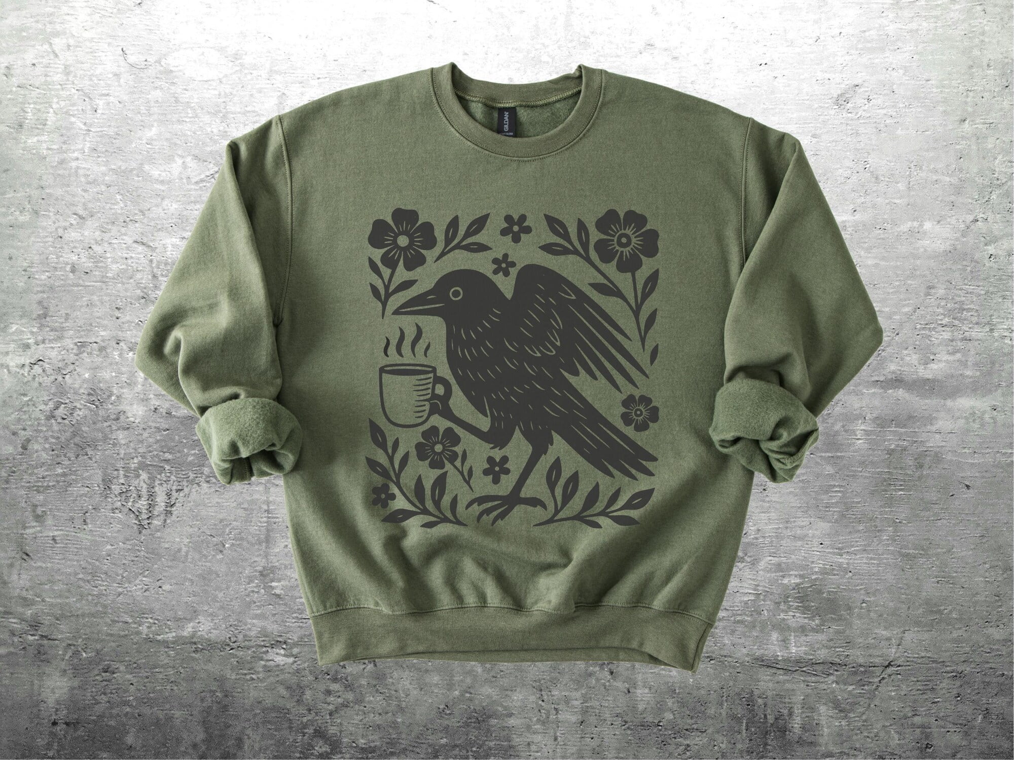 Boho Crow TShirt Bird Coffee Lover Womens Mens Gildan 18000 Crewneck ...
