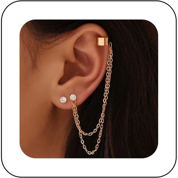 Boho Crystal Tassel Chain Cuff Earrings Gold Cartilage Vintage Crawler ...