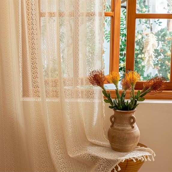 Boho Curta2 Panels For Kitchen's Room Lace Semi Sheer Crochet ...