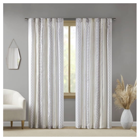 Boho Curtains 2 Panels - Printed Textured Curtains with Tufted Stripe ...