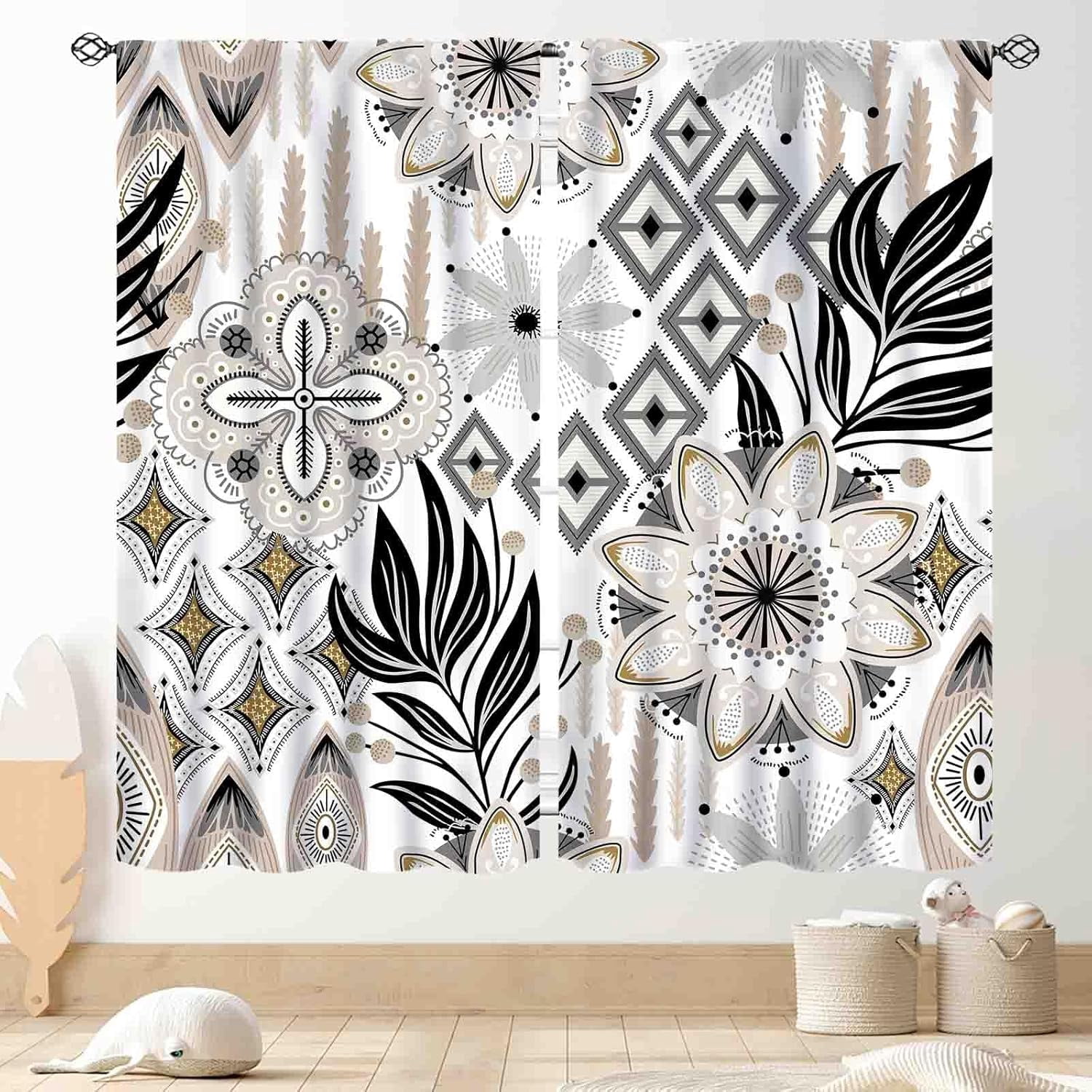 Boho Curtains for Bedroom, Retro Vintage Paisley Floral Mandala Indian ...