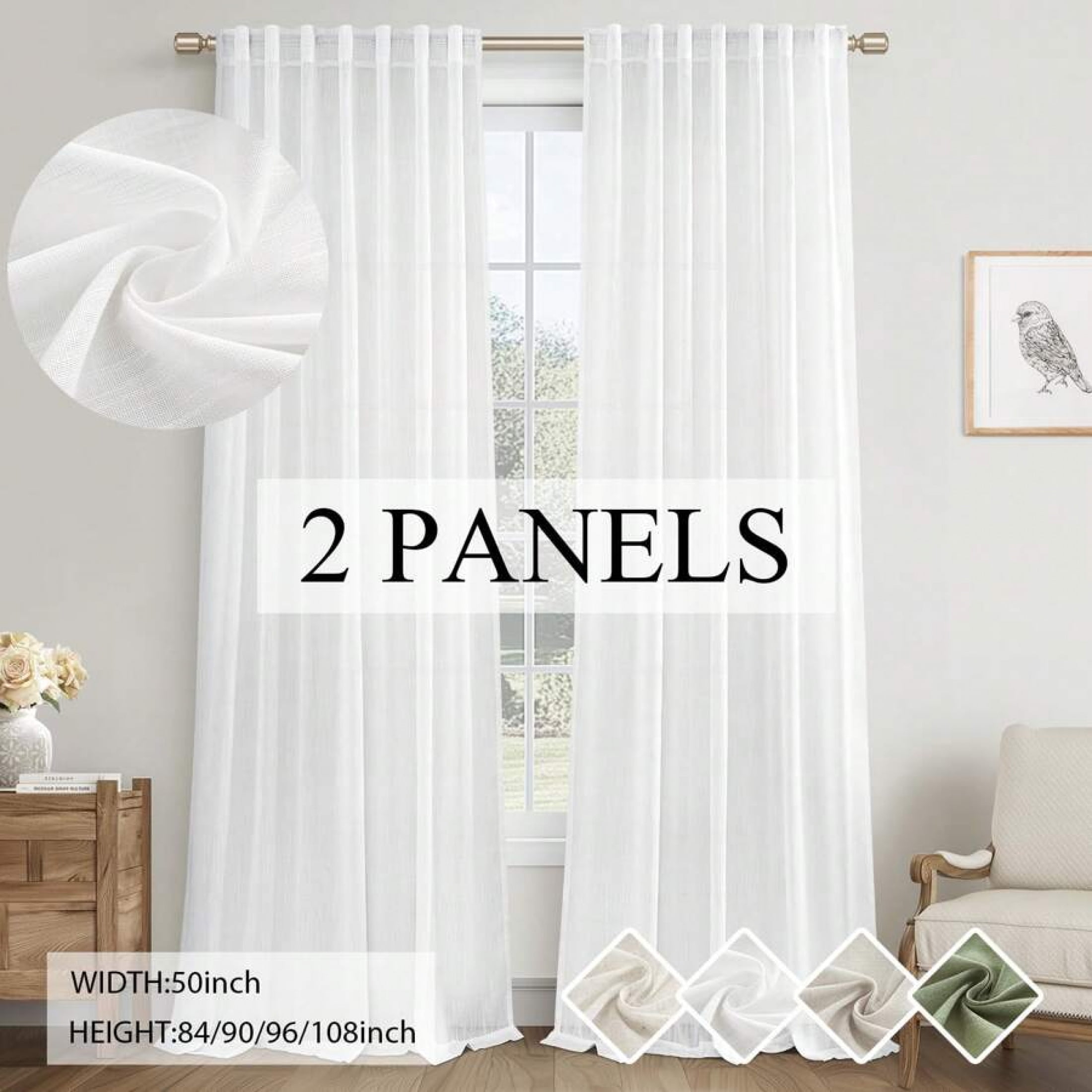 Boho Curtains | Linen Blend Semi-Transparent Back Tab Rod Pocket Clip ...