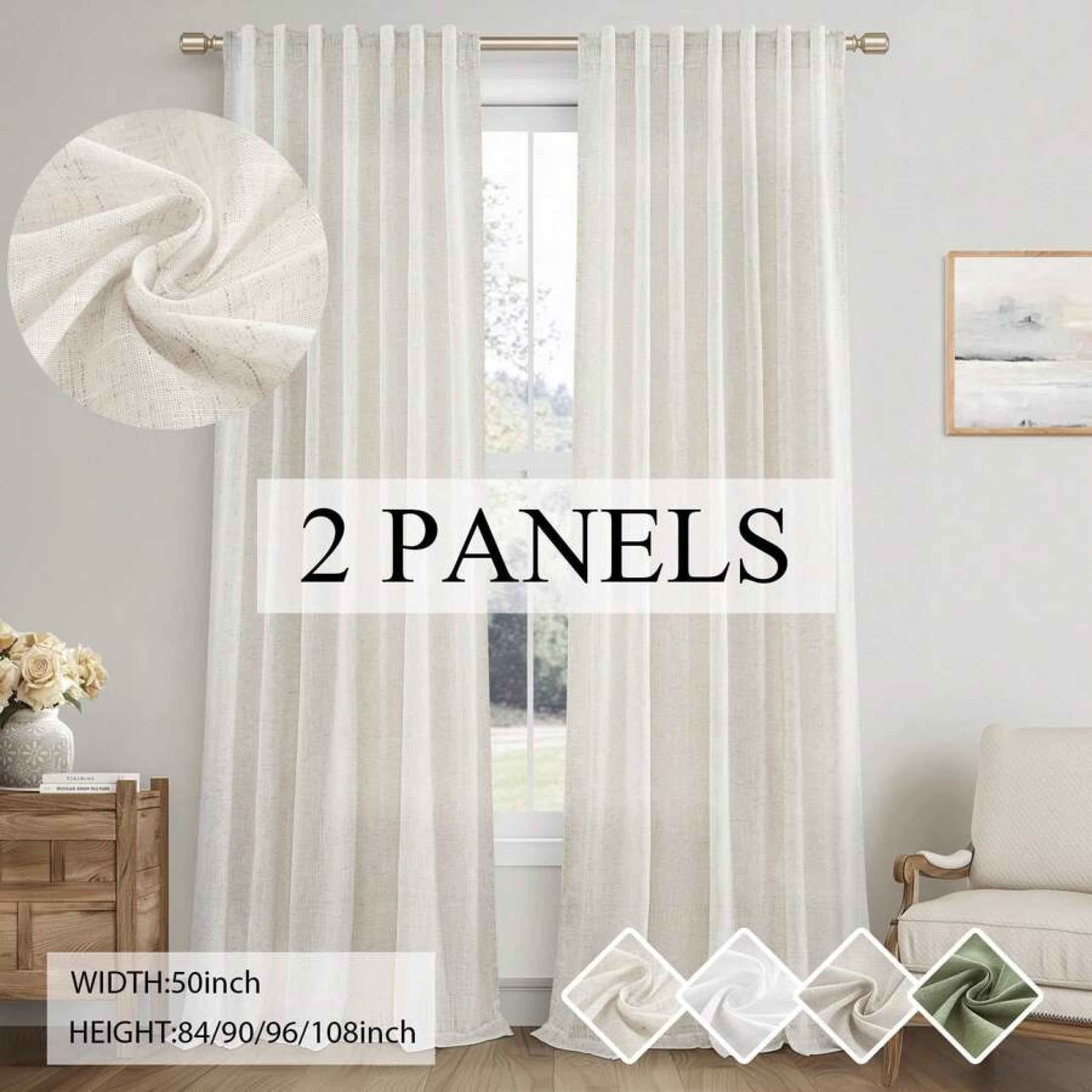 Boho Curtains | Linen Blend Semi-Transparent Back Tab Rod Pocket Clip ...