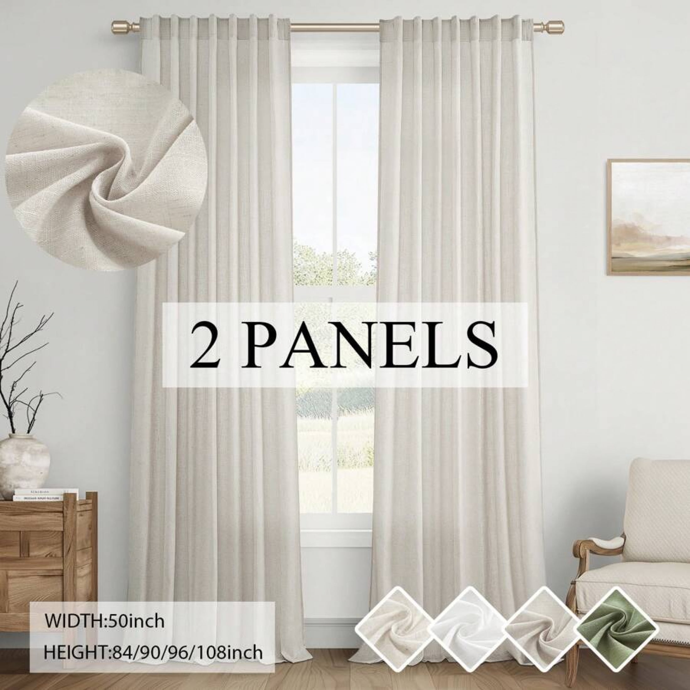 Boho Curtains | Linen Blend Semi-Transparent Back Tab Rod Pocket Clip ...