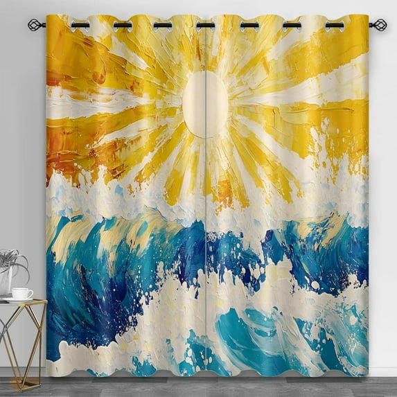 Boho Curtains For Living Room, Ocean Waves Blackout Curtains, Japanese ...