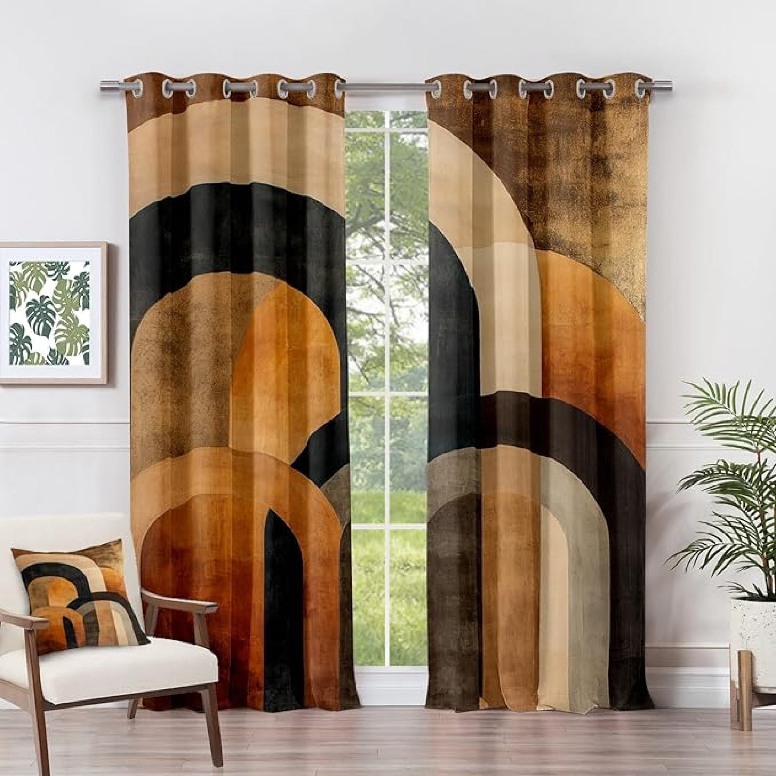 Boho Curtains, Mid Century Modern Geometric Abstract Patterned Blackout ...