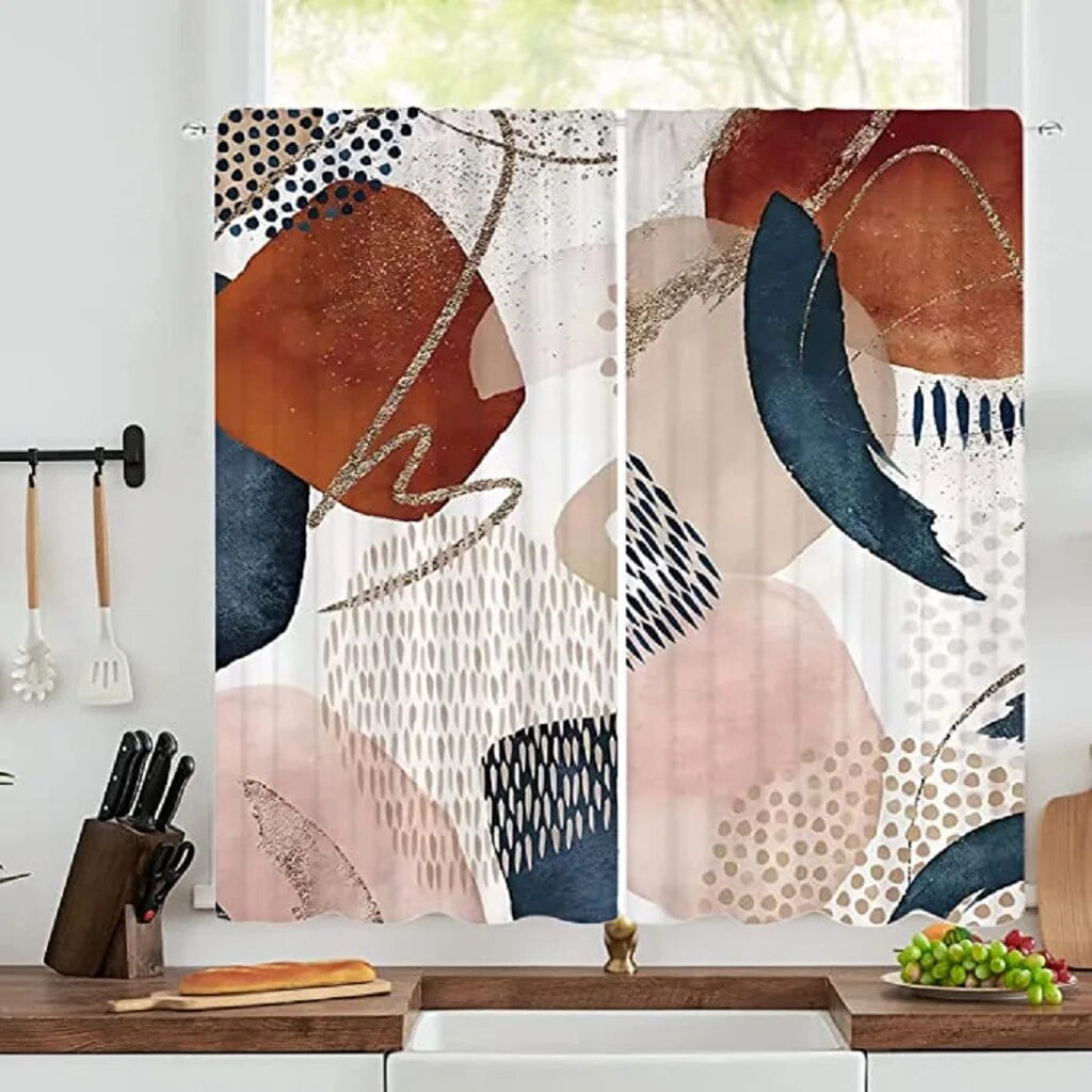 Boho Curtains Modern Abstract Art Minimalist Arch Line Leaves Bohemian ...