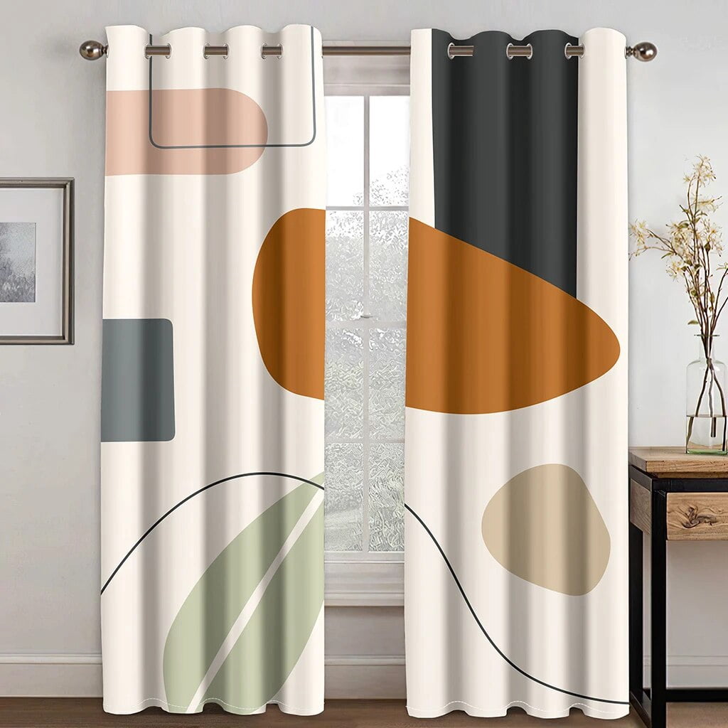 Boho Curtains Modern Abstract Art Minimalist Arch Line Leaves Bohemian ...