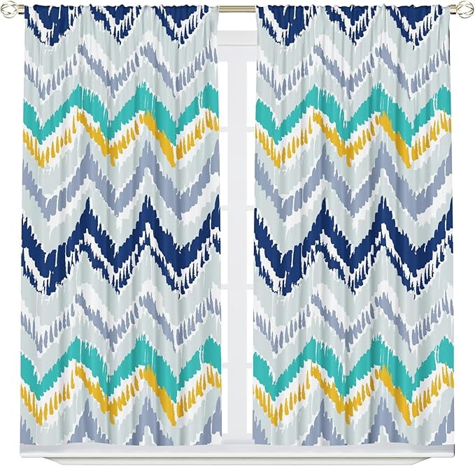 Boho Curtains Modern Abstract Sawtooth V-Shaped Wave Inspired Blackout ...