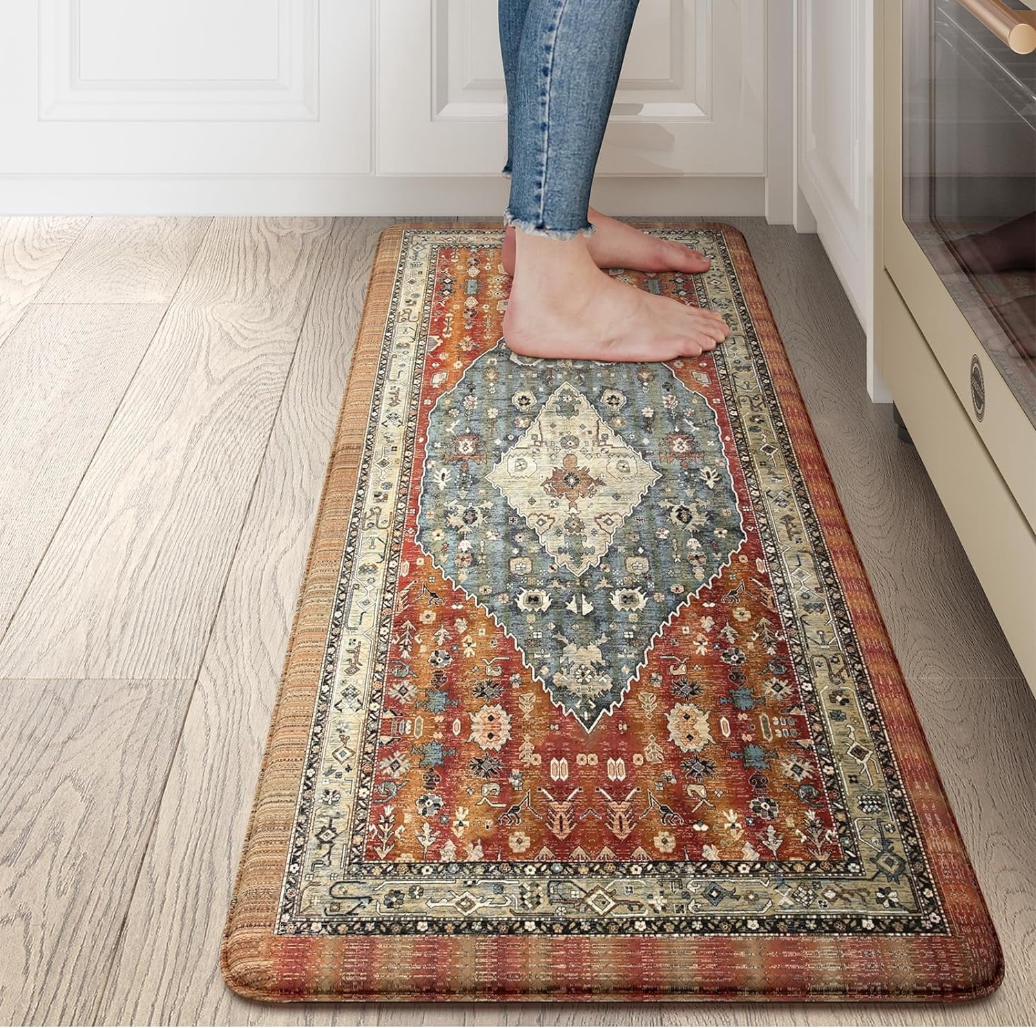Boho Cushioned Kitchen Mat, Comfort Anti Fatigue Mats for Kitchen Floor ...