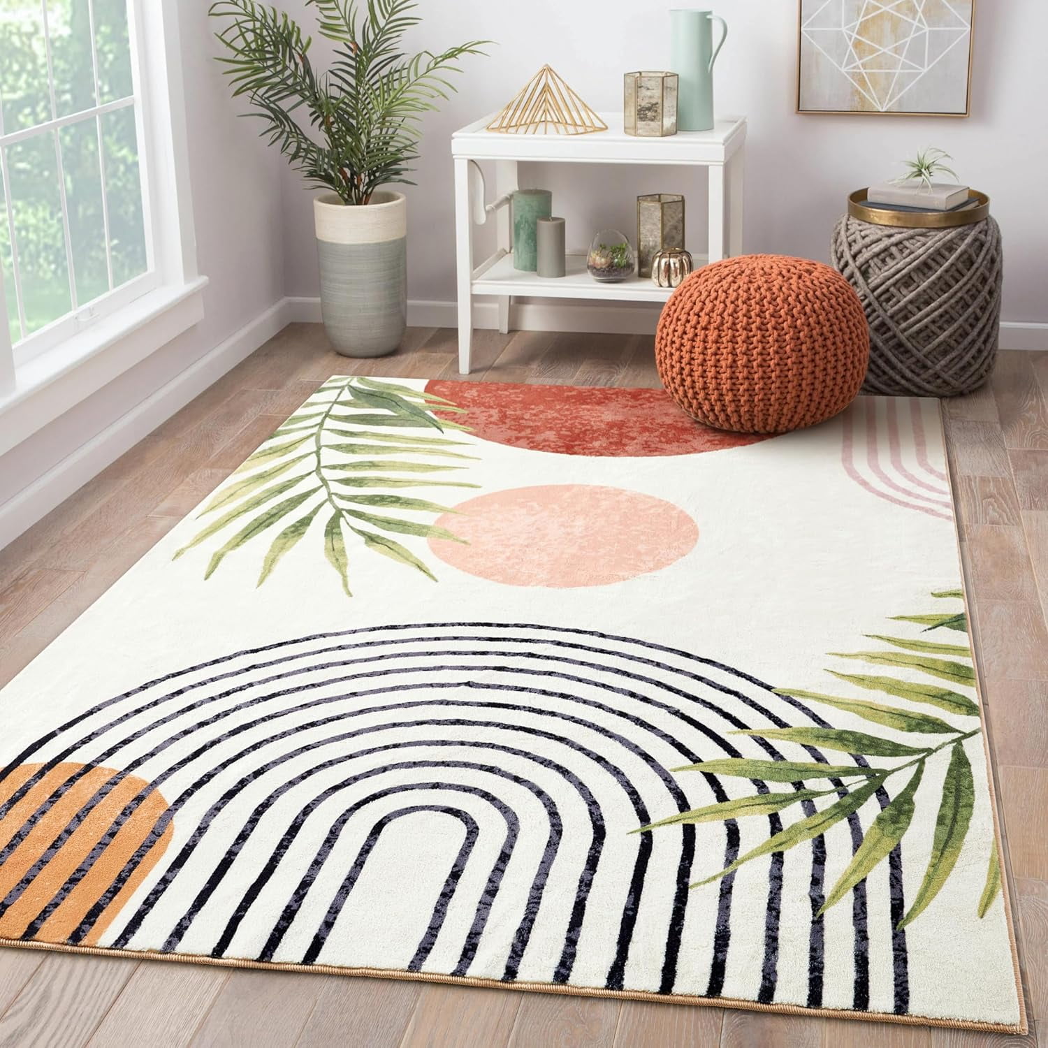 Boho Cute 3x5 Small Area Rugs Washable, Modern Abstract Geometric Shape ...