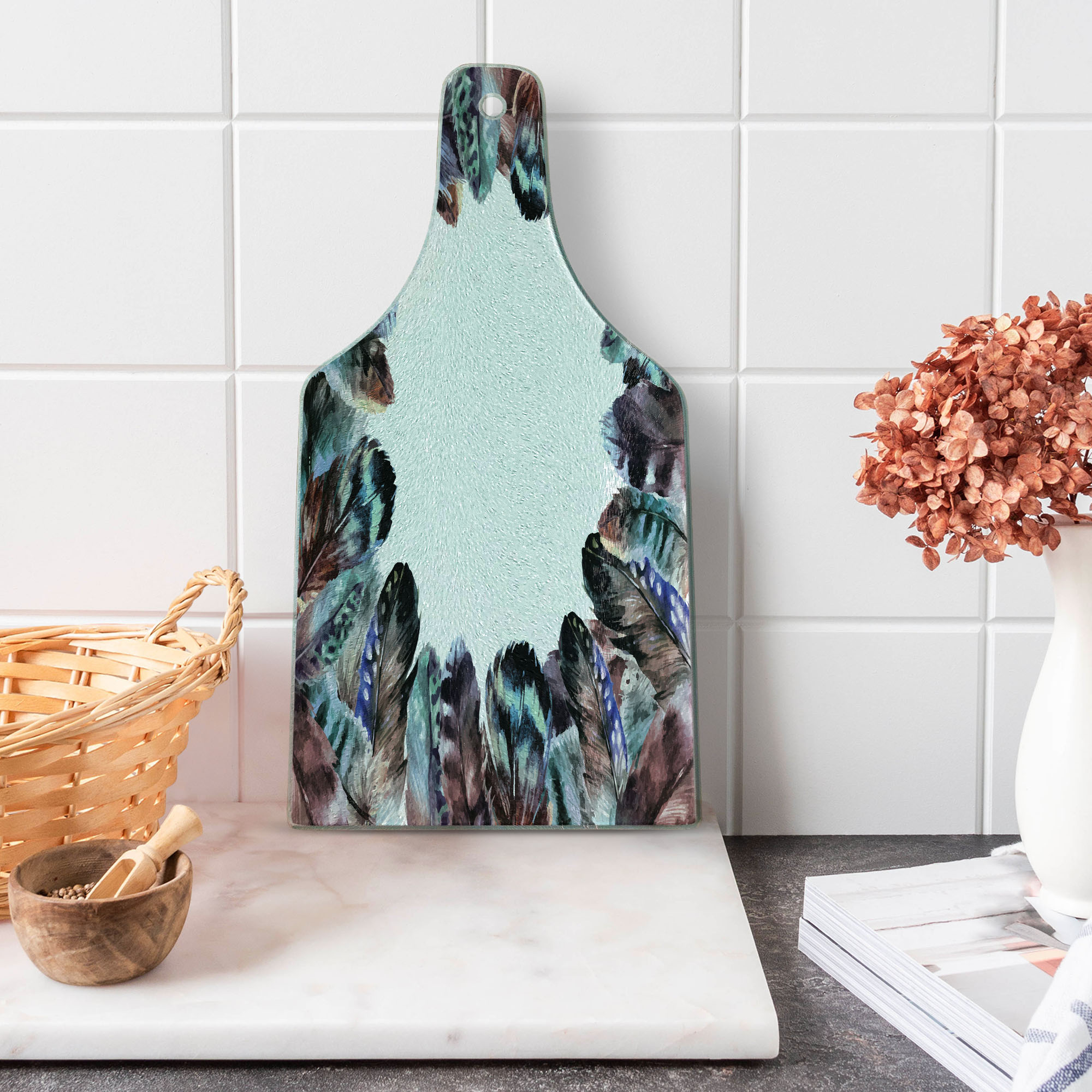 Boho Cutting Board, Boho Circle Round Frame with Shabby Ornate Feathers ...