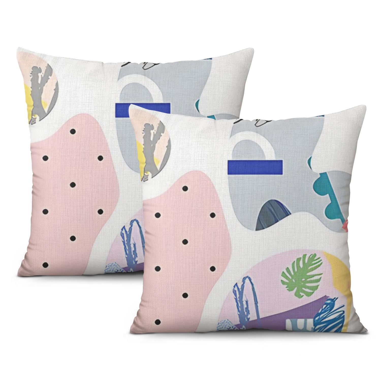 Boho Décor Cotton Linen Pillow Covers, Set of 2, 16x16 - Mid Century ...