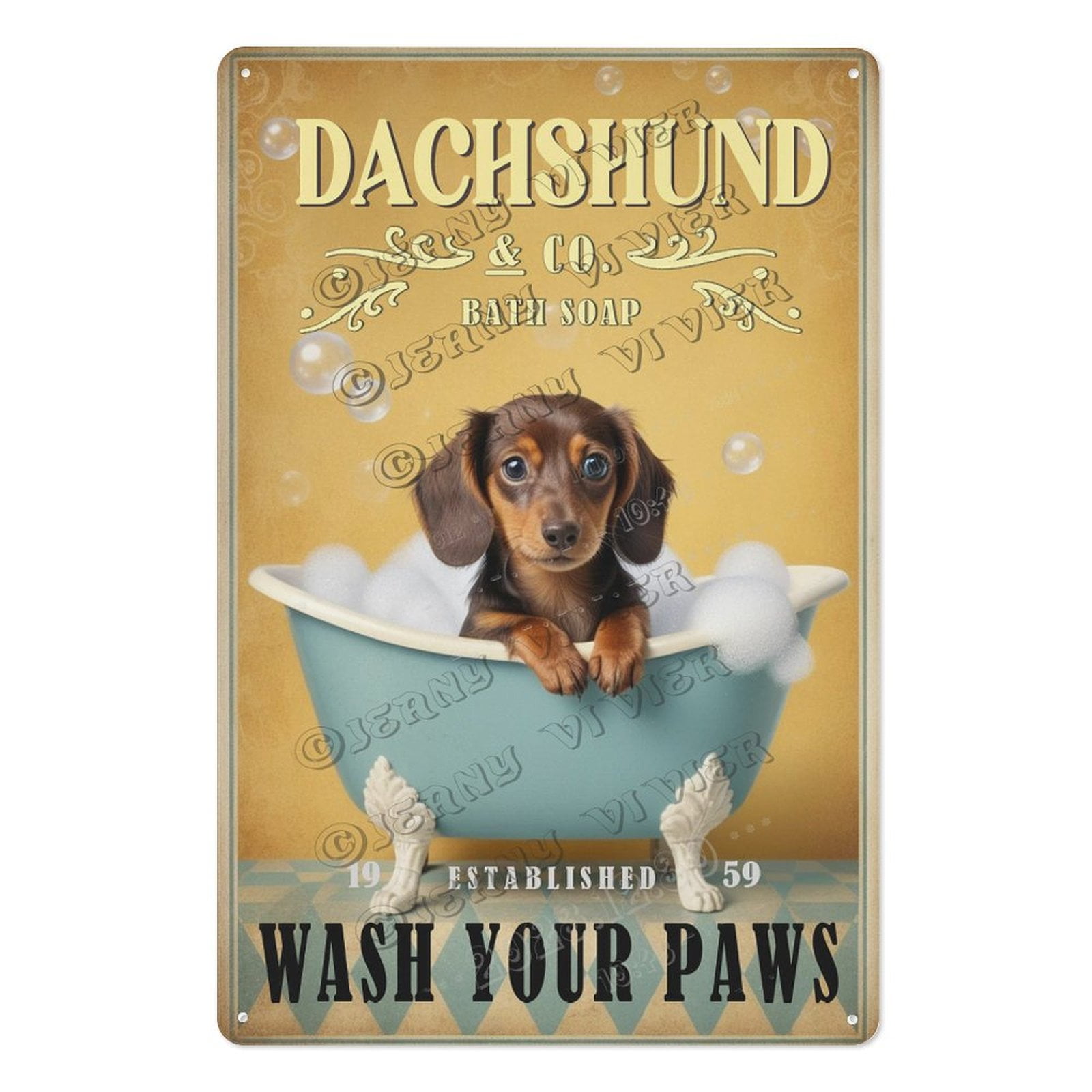 Boho Dachshund Bathroom Tin Sign – Wash Your Paws Metal Wall Art for ...