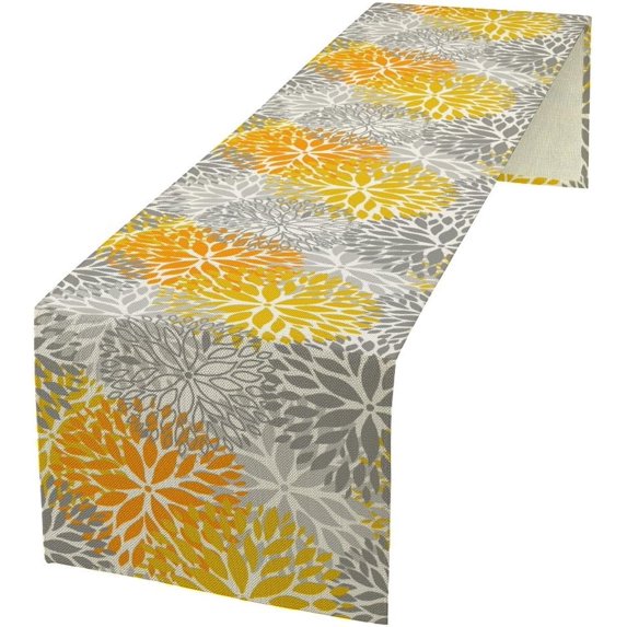 Boho Dahlia Flowers Table Runner Orange Grey Chrysanthemum Floral ...