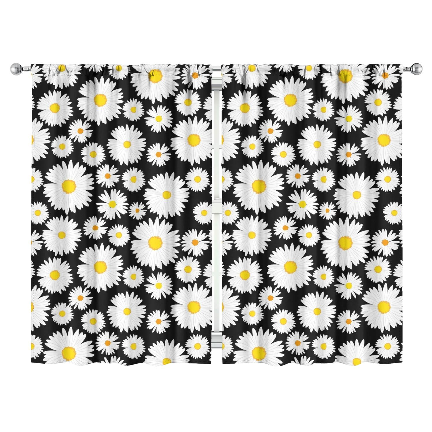 Boho Daisy Aesthetic Tier Curtains 2 Pack, Floral Daisy and Bee ...