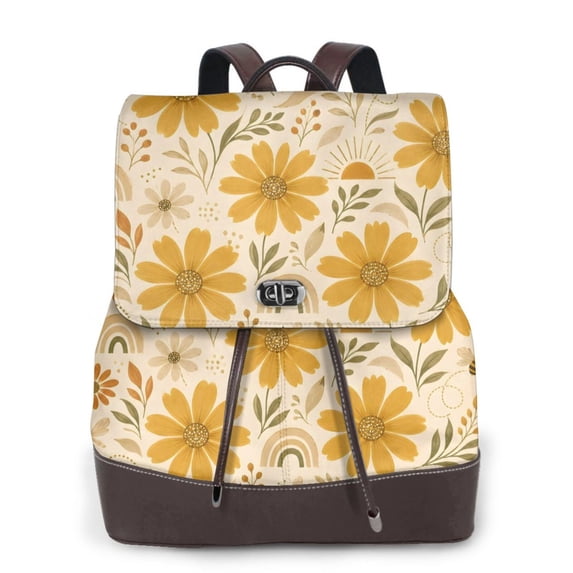 Boho Daisy Bee Women's Leather Backpack All-Over Print Bag for Work and ...