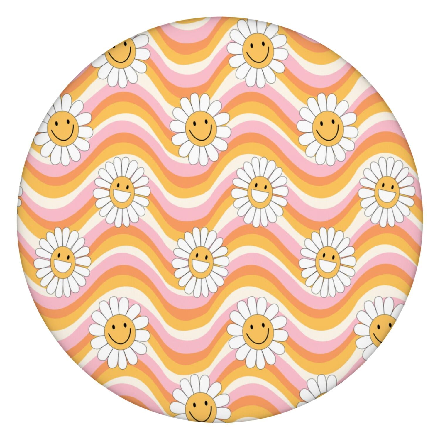 Boho Daisy Elastic Tablecloth - Fitted Round Cover, Spill-Proof ...