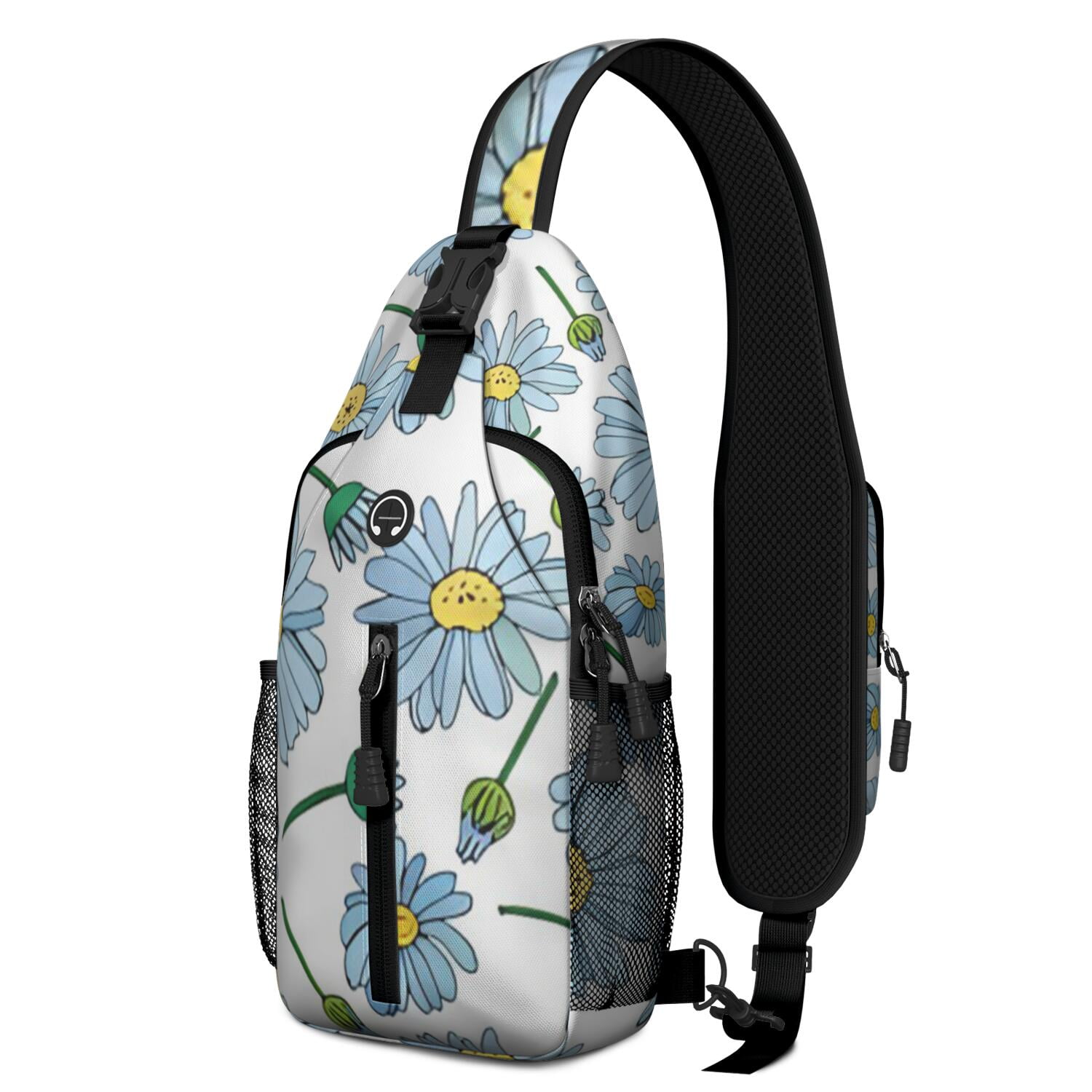 Boho Daisy Floral Artwork Crossbody Bag – Reversible Strap, Breathable Padding, Secure Storage ...