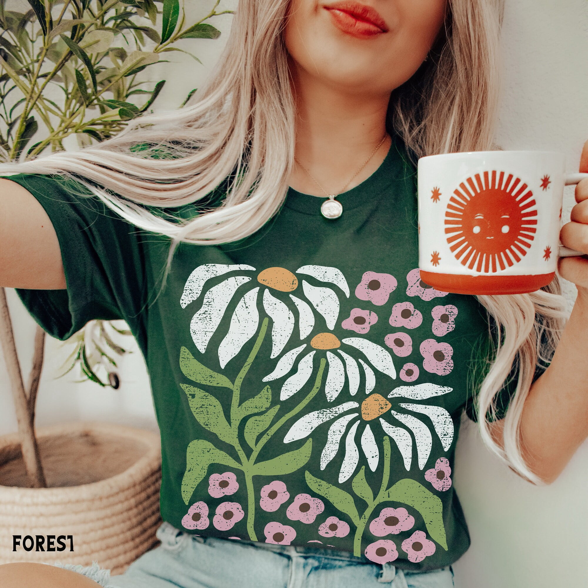 Boho Daisy Flower Shirt Botanical Wildflower Shirt Retro Modern Art ...