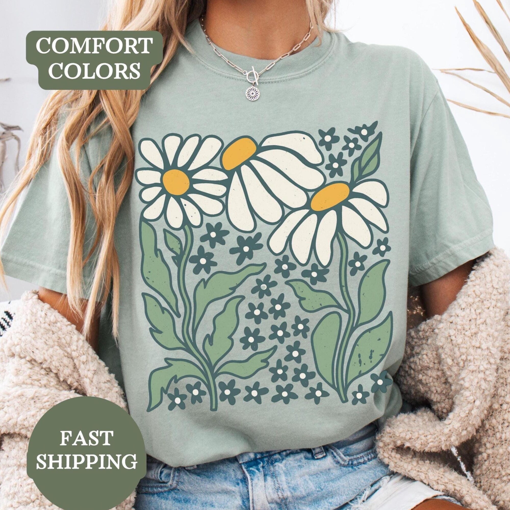 Boho Daisy Flower Shirt Retro Wildflower Graphic Tee - Walmart.com