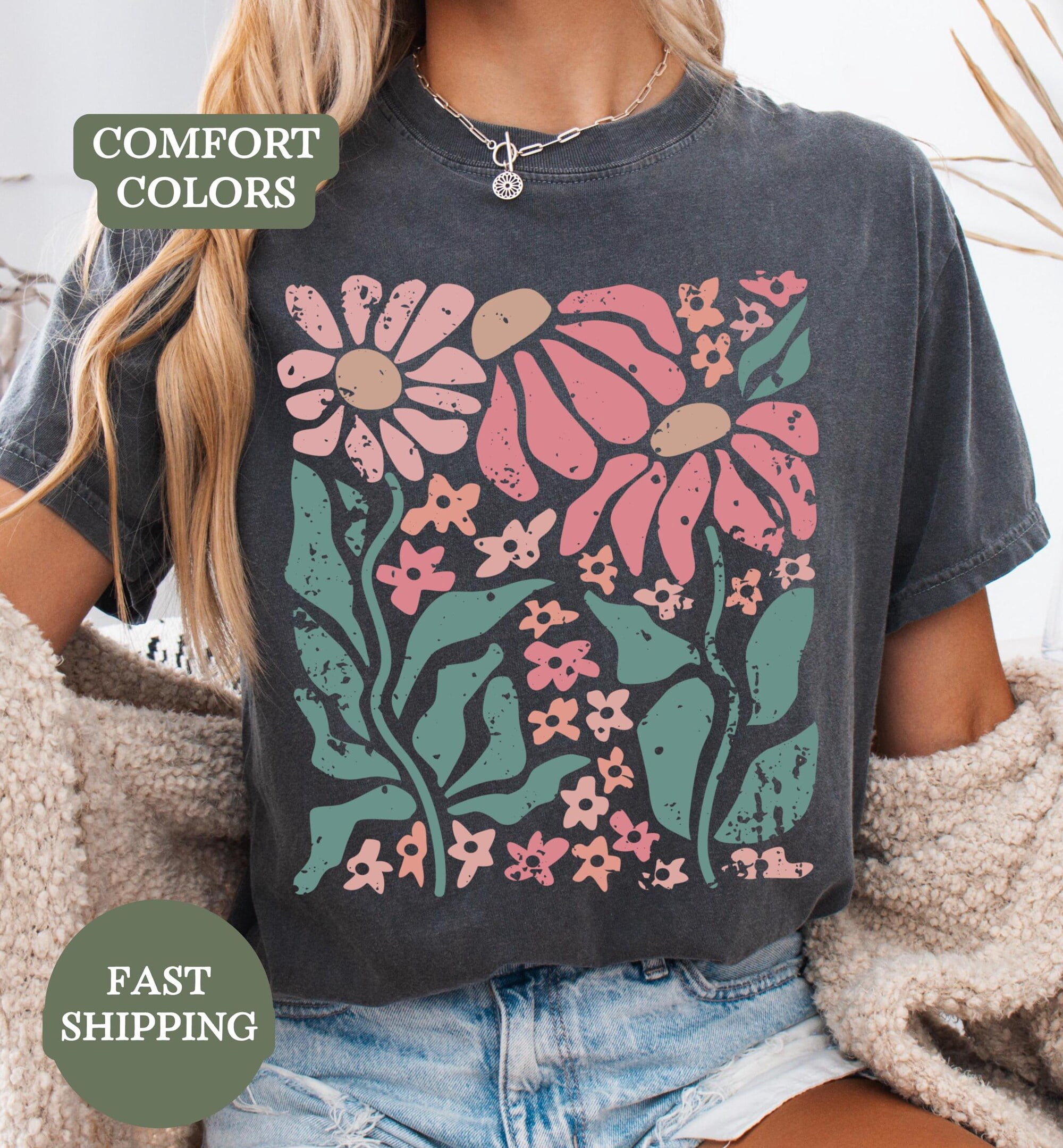 Boho Daisy Flower TShirt Retro Wildflower Graphic Print - Walmart.com
