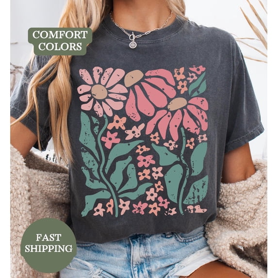 Boho Daisy Flower TShirt Retro Wildflower Graphic Print - Walmart.com