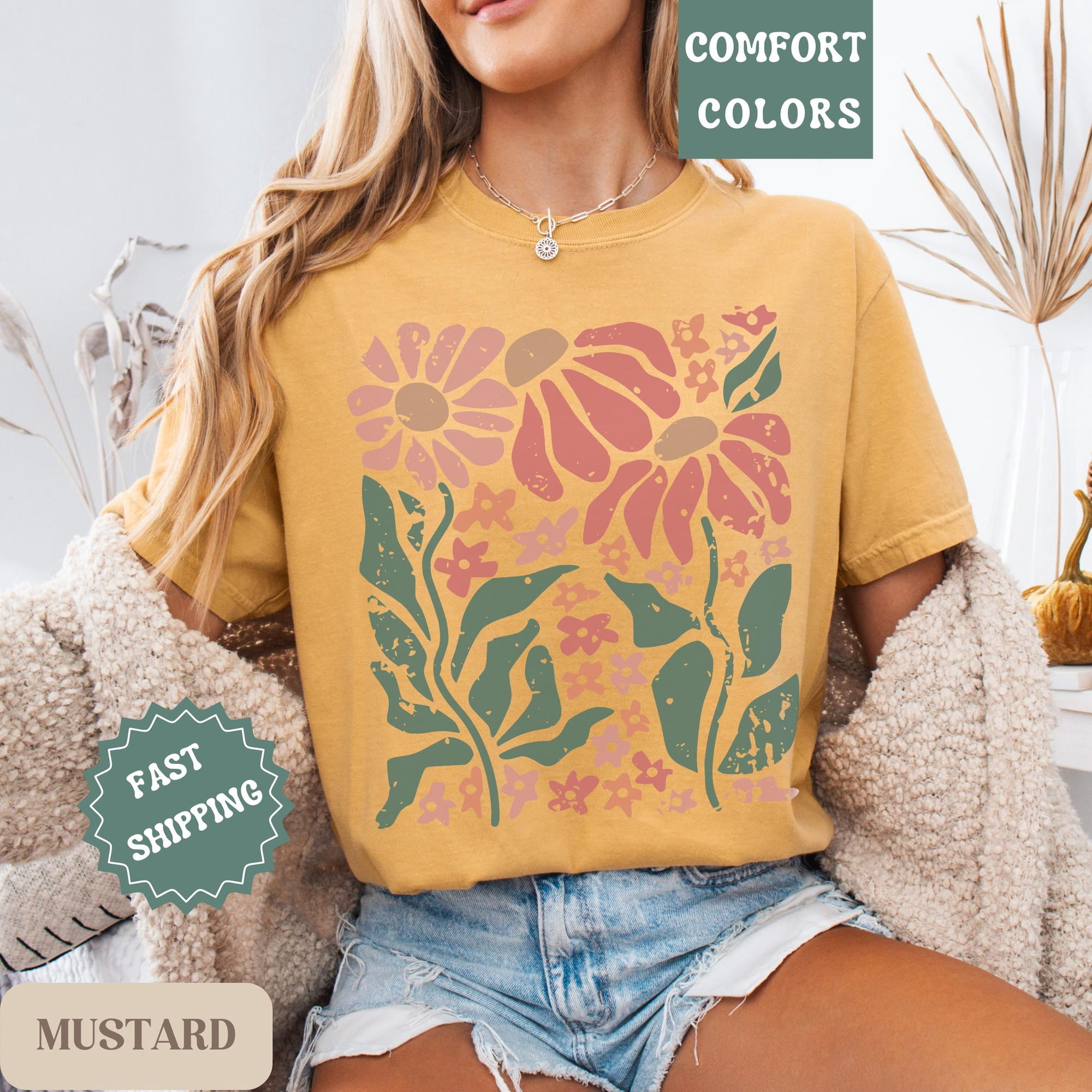 Boho Daisy Flower Tee Botanical Tee Wildflower Shirt Retro Floral ...