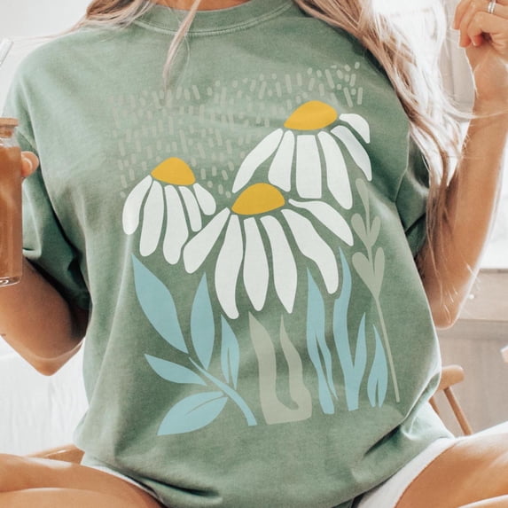Boho Daisy Flower Tee Botanical Wildflower Shirt - Walmart.com