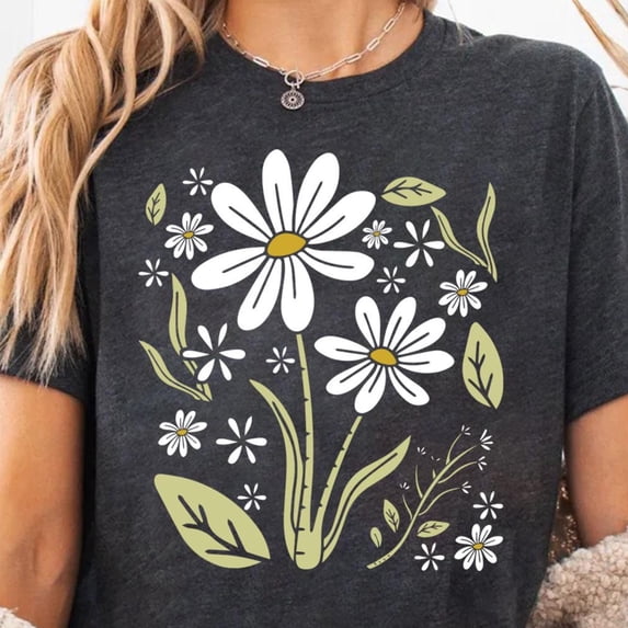 Boho Daisy Flower Tee Shirt Botanical Tee Boho Tee Wildflower Shirt ...