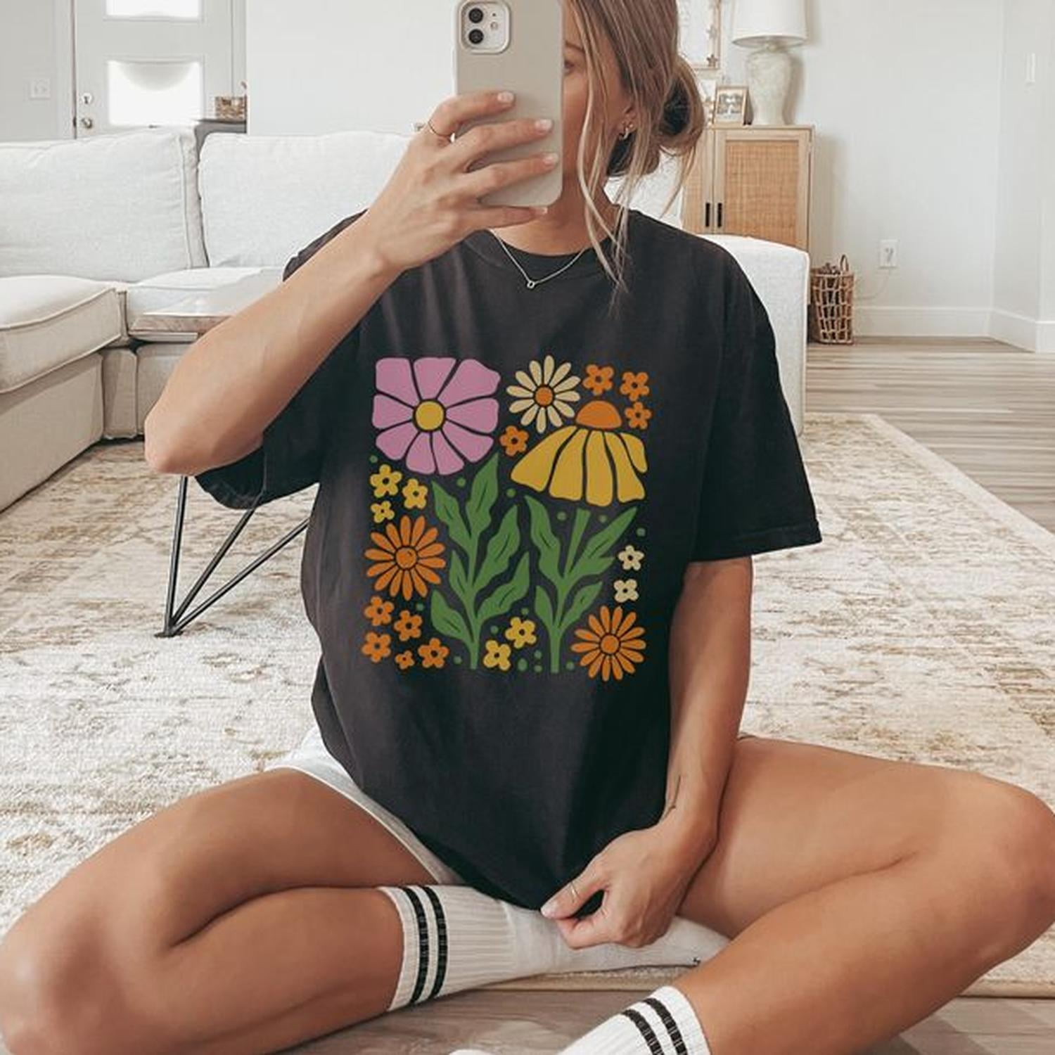 Boho Daisy Flower tee Shirt , Botanical tee, Boho tee Wildflower Shirt ...