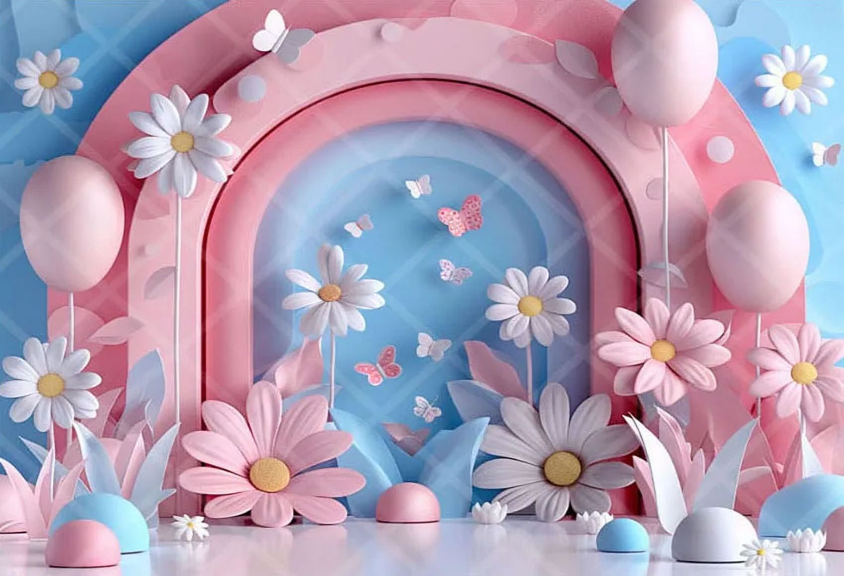 Boho Daisy Flowers Balloons Girls Birthday Party Cake Smash Portrait r ...