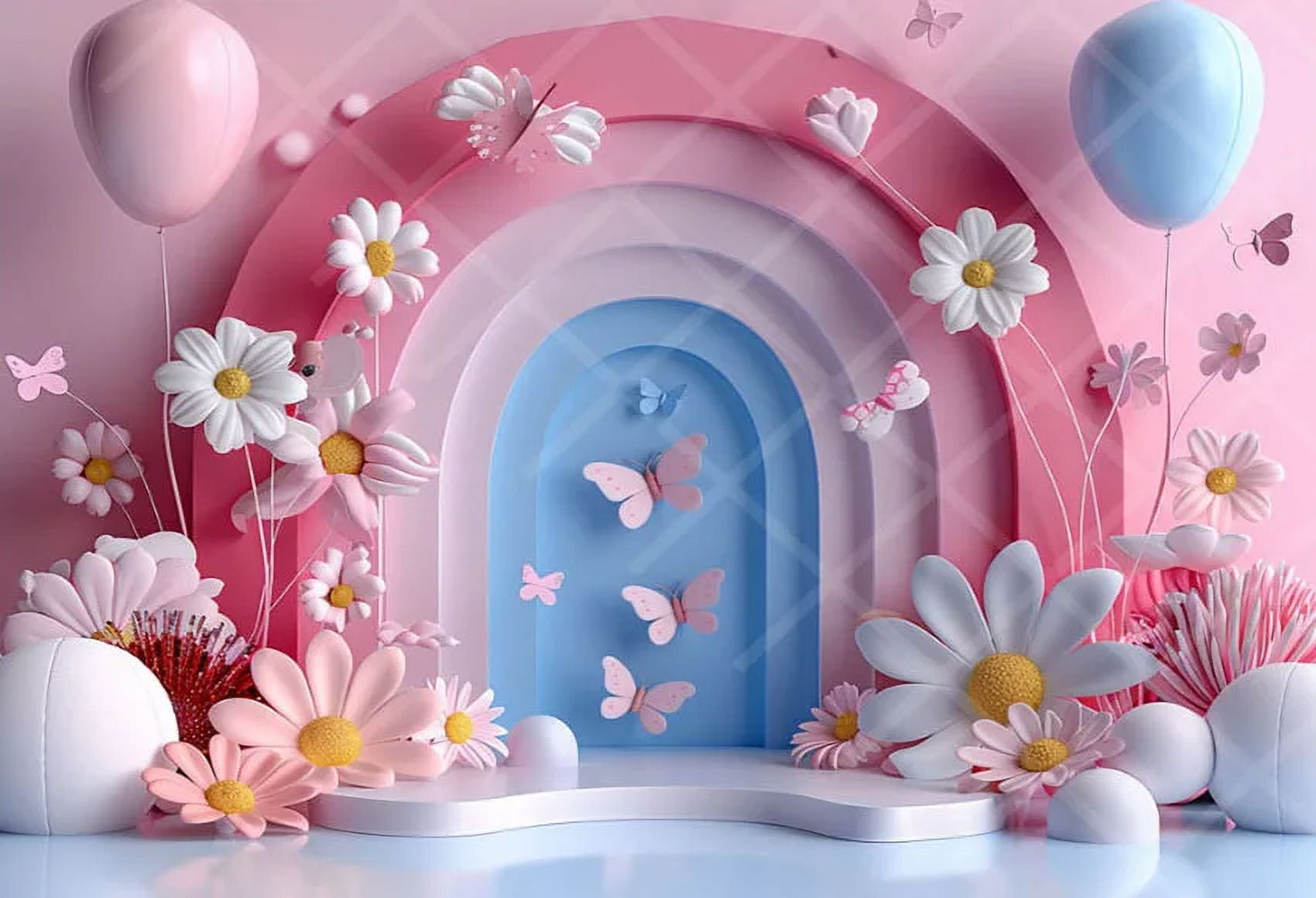 Boho Daisy Flowers Balloons Girls Birthday Party Cake Smash Portrait r ...