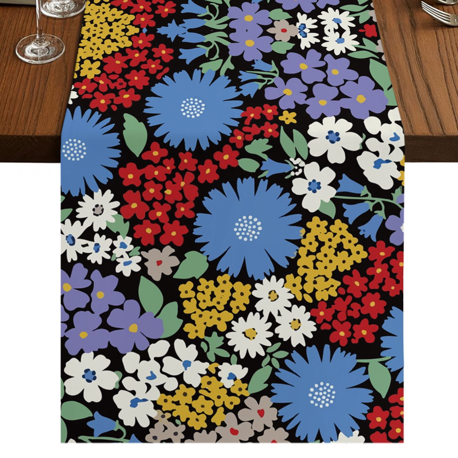 Boho Daisy Flowers Burlap Cotton Table Runner 13x70 Inches Long ...