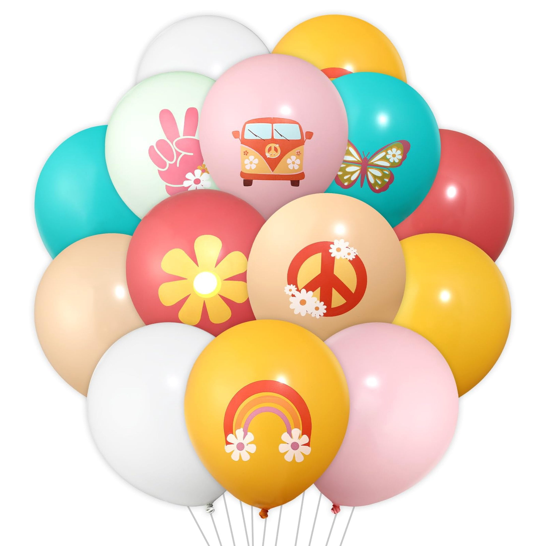 Boho Daisy Groovy Balloons Set - Retro 60s 70s Hippie Party Decor Pack ...