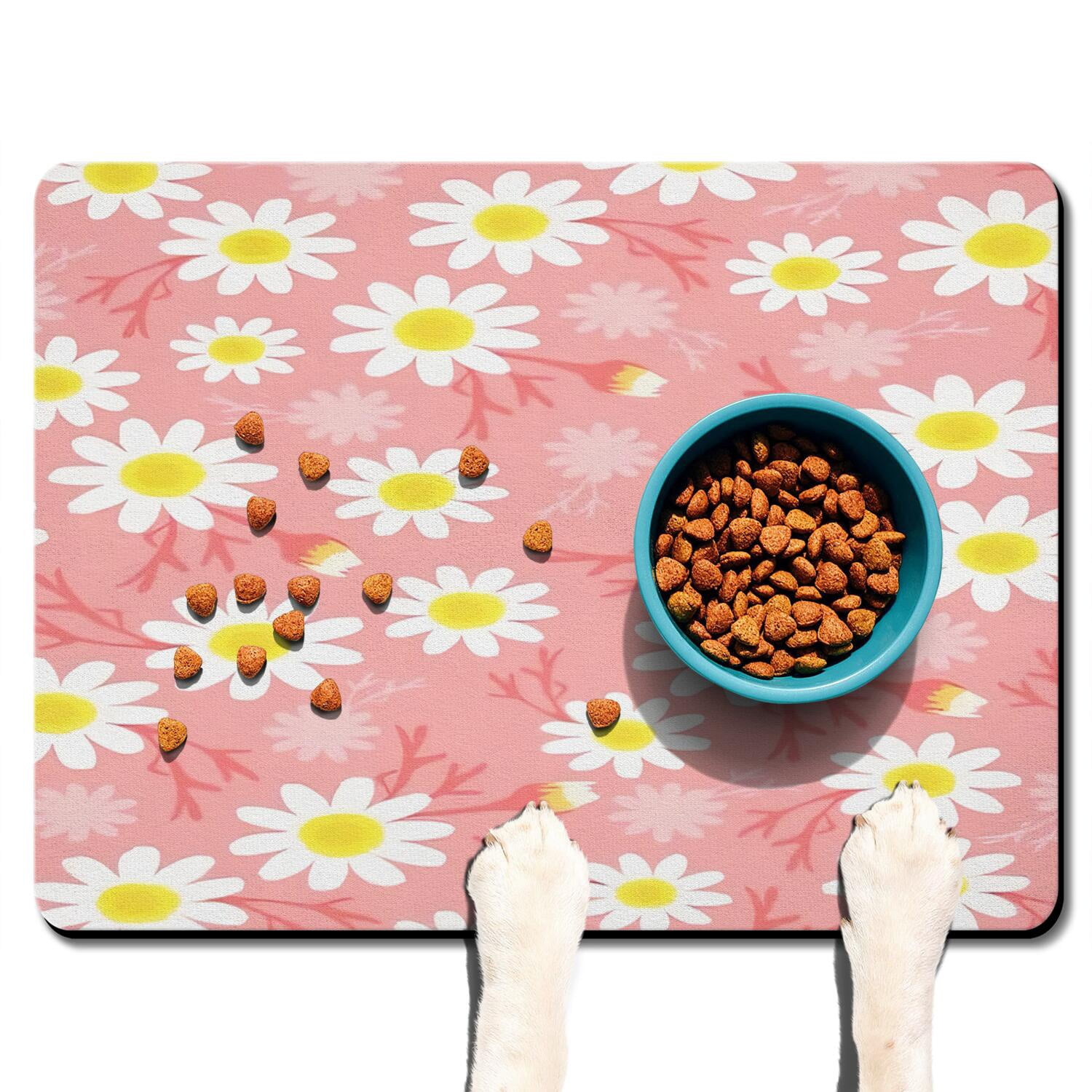 Boho Daisy Pet Feeding Mat, Absorbent Waterproof Dog Food Mat Non-Slip ...