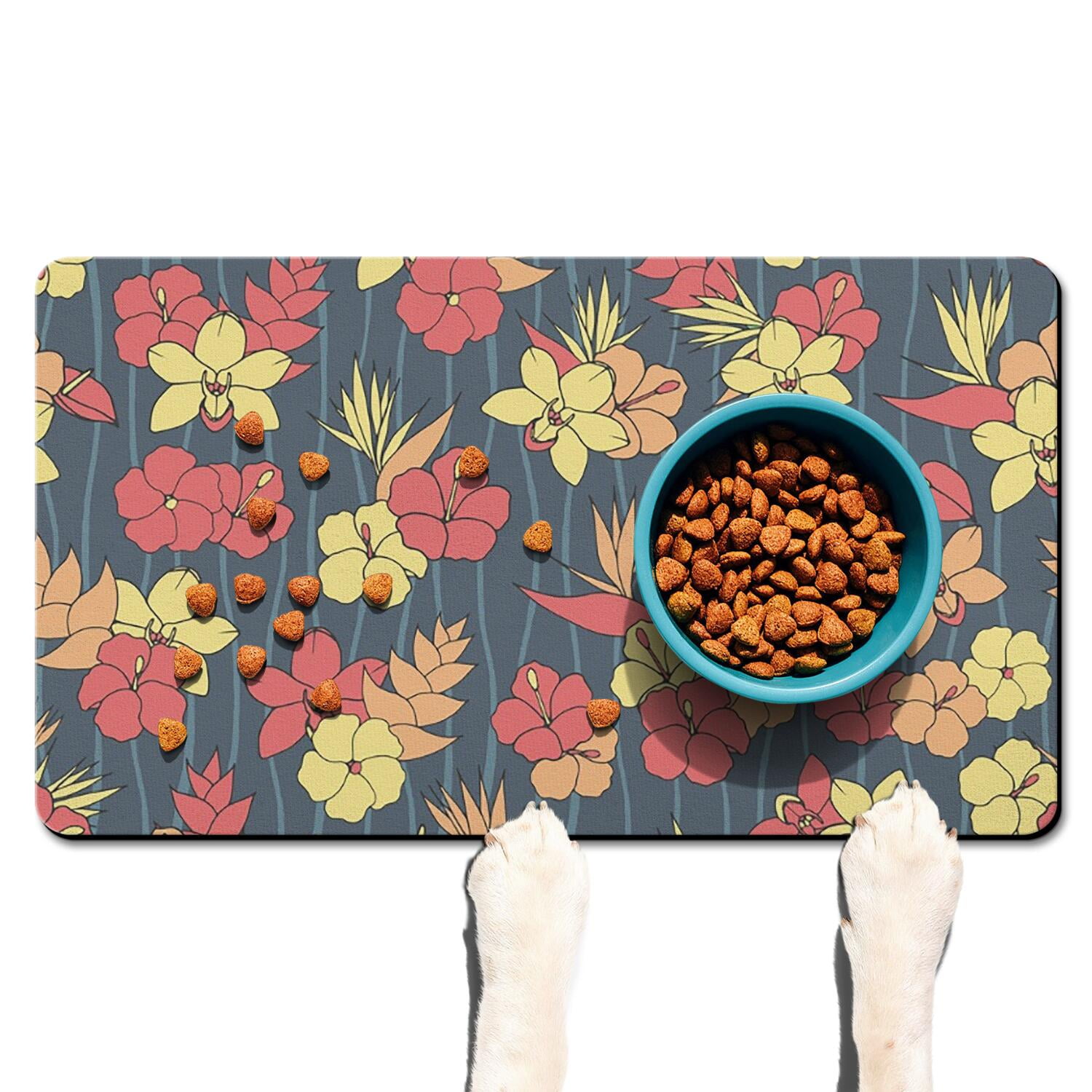 Boho Daisy Pet Feeding Mat with Artistic Floral and Flower Design ...