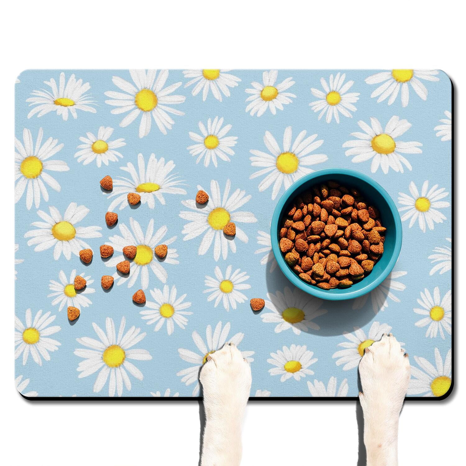 Boho Daisy Print Dog Food Mat, Waterproof Absorbent Pet Feeding Mat ...