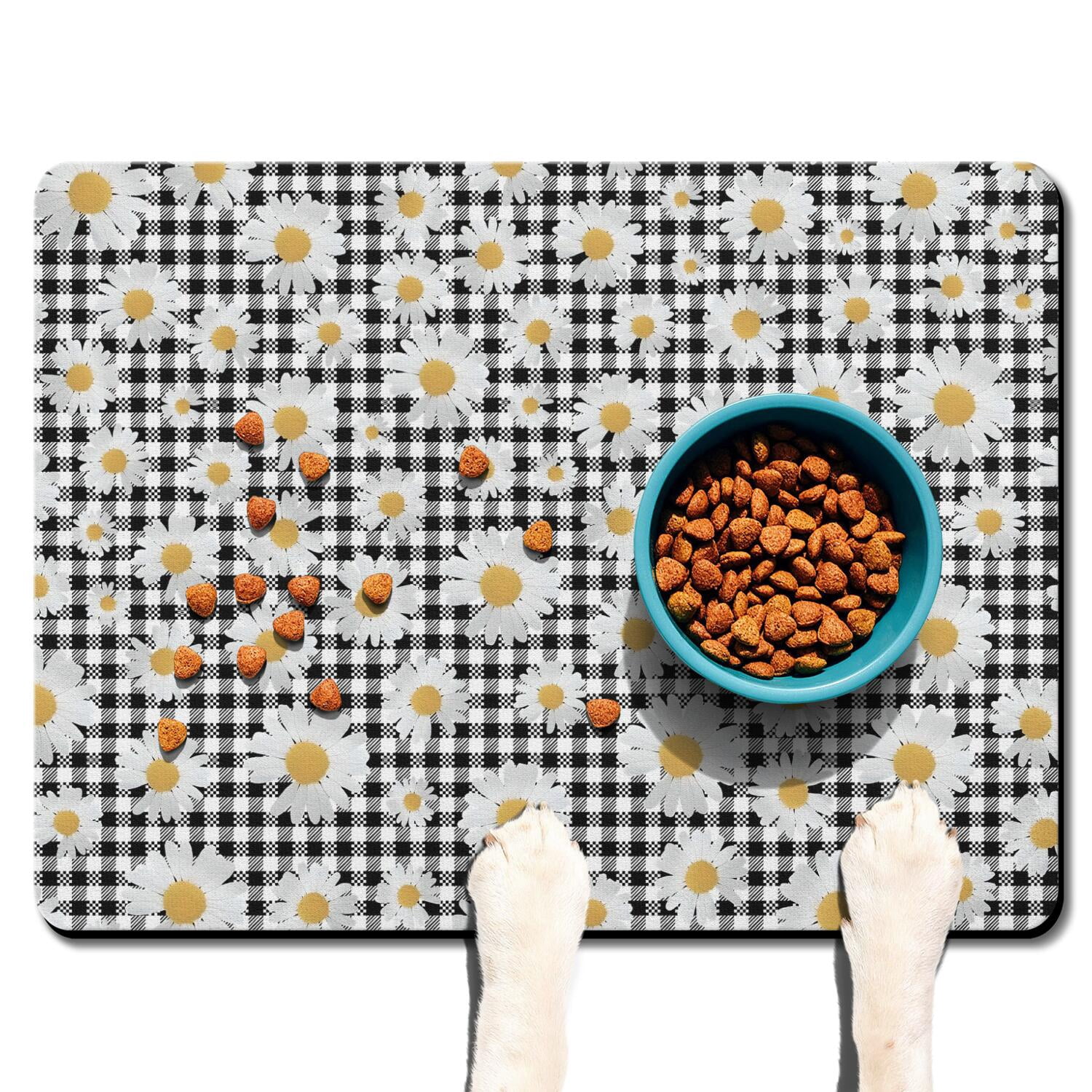 Boho Daisy Print Dog Food Mat, Waterproof Absorbent Pet Feeding Mat ...
