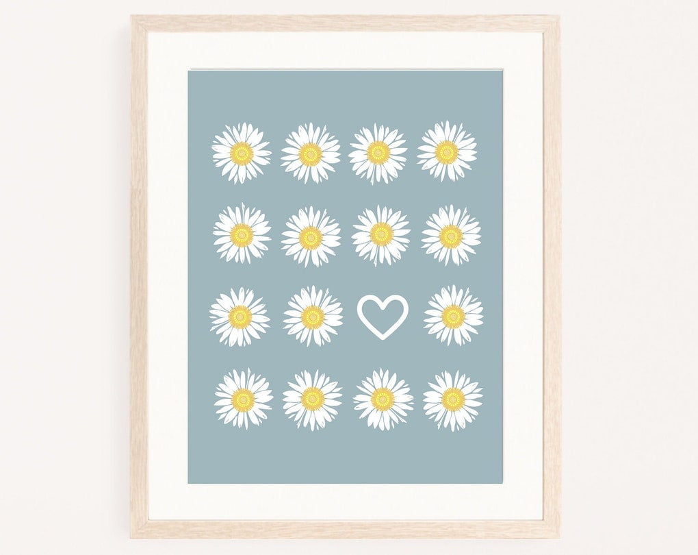 Boho Daisy Printable, Dusty Blue Daisy Wall Art, Retro Flower Teen ...