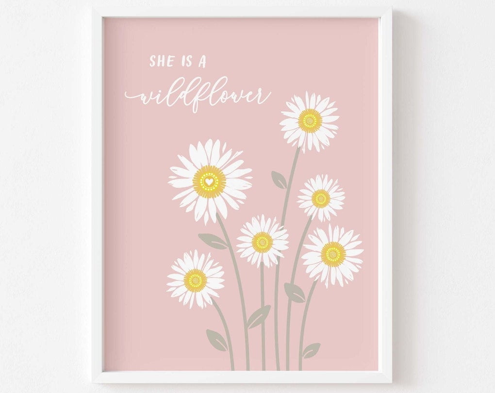 Boho Daisy Printable, Retro Flower Nursery Wall Art, She Is A ...