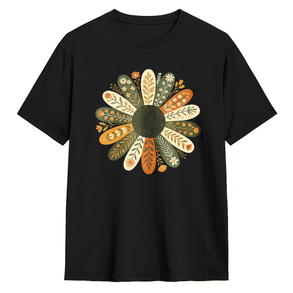 Boho Daisy Sunflower Floral Wheel Graphic Tee for Men and Women Retro ...