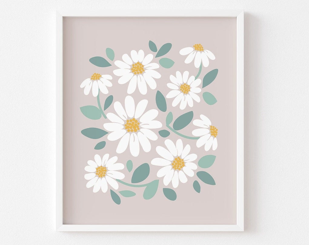 Boho Daisy Wall Art Printable, Neutral Daisy Garden Poster, Beige Retro ...