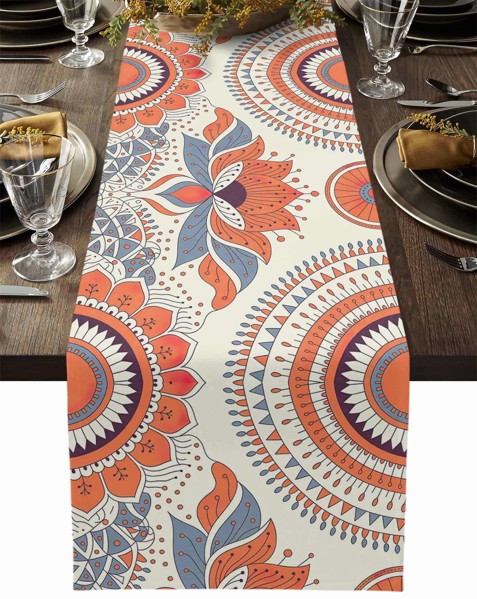 Boho Datura Geometric Texture Table Runners 13x36 Inches Long Linen ...