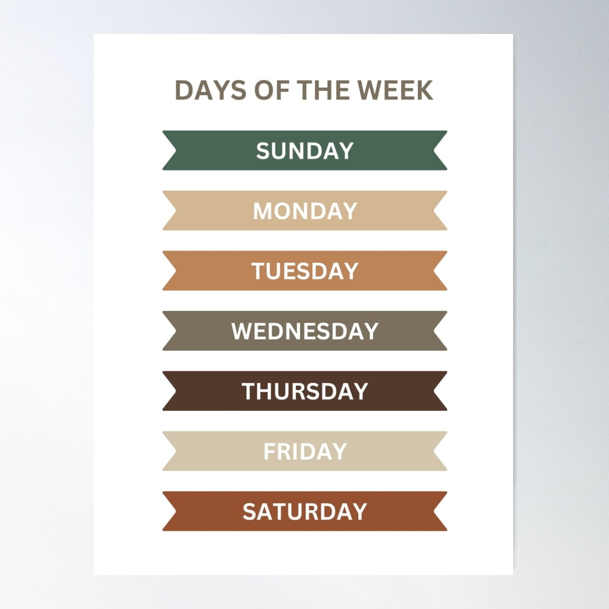 Boho Days Of The Week Poster | Educational Wall Art For Kids Poster ...