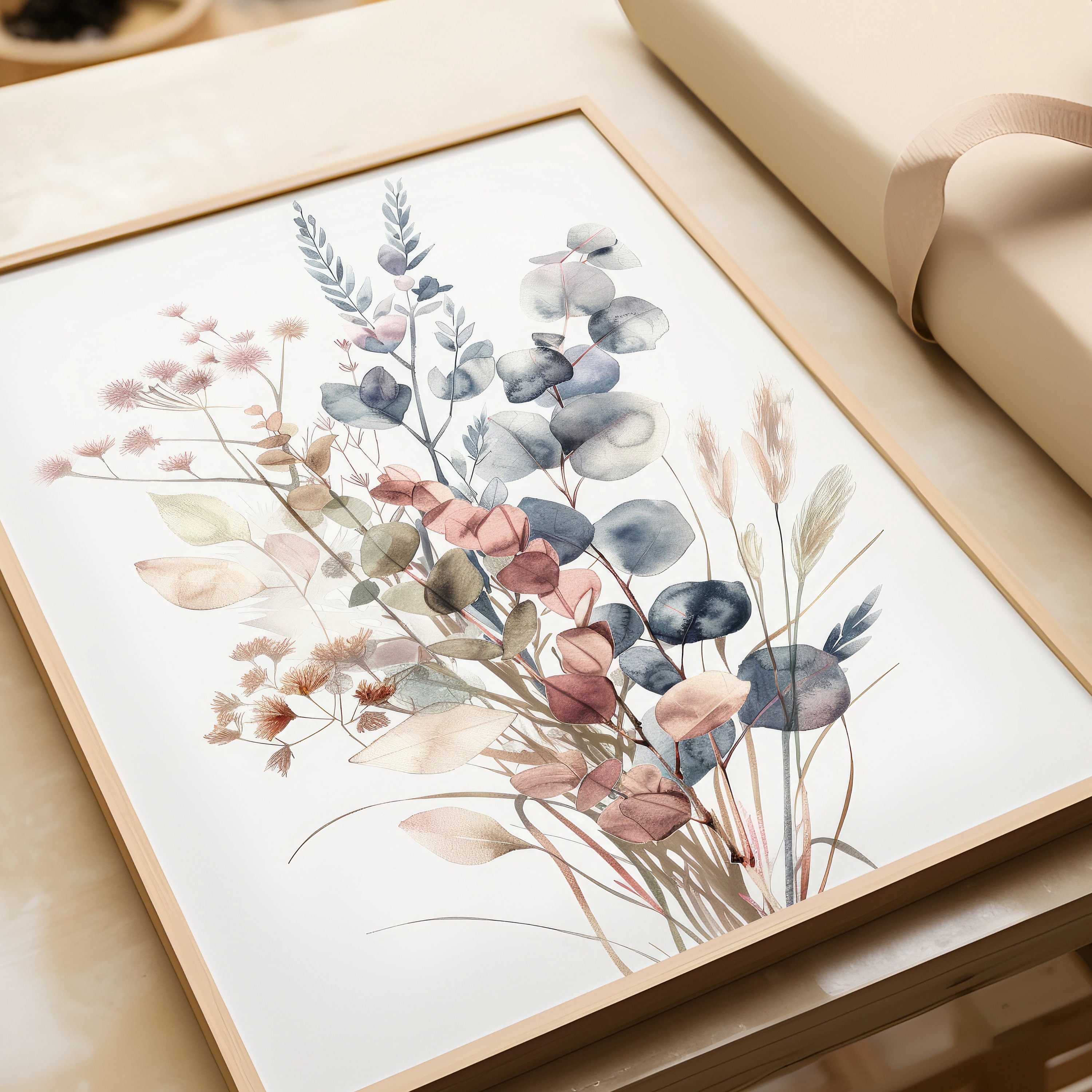 Boho Decor: Eucalyptus Branches In Soft Colors, Dried Flower Poster ...