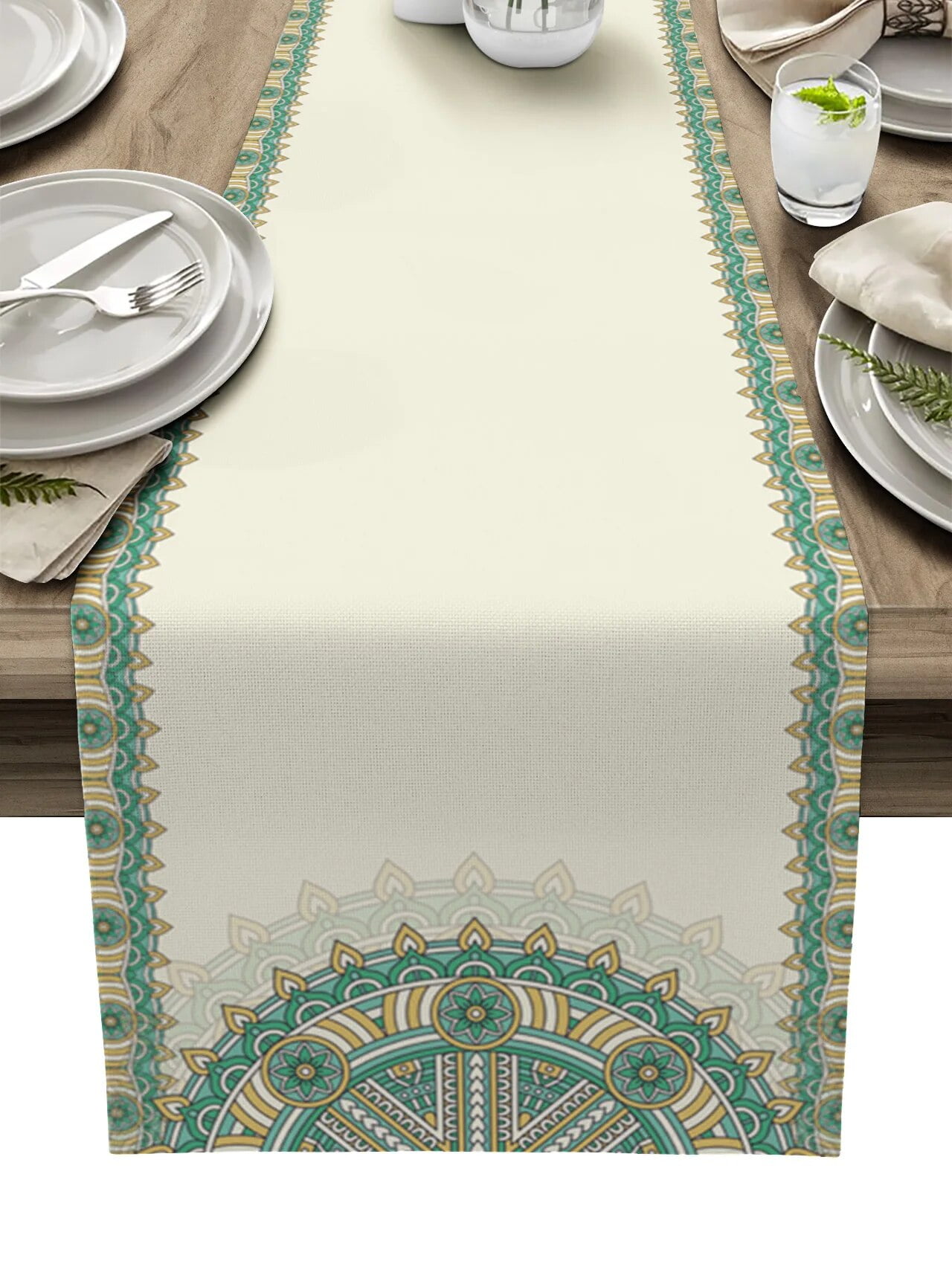 Boho Decor Mandala Flowers Texture Linen Table Runners for Dining ...